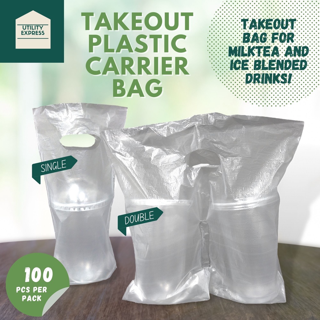 [100pcs] Take Out Plastic Bag for Milk Tea / Plastic Carrier Bag ...