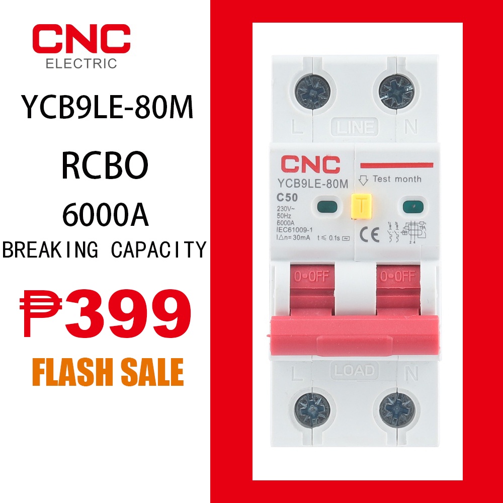 CNC YCB9LE-80M 2P 230V RCBO MCB 30mA Residual Current Circuit Breaker ...