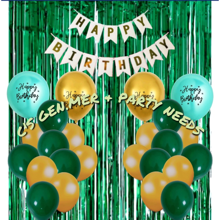 HBD SET - Happy Birthday Package Green Gold Theme Party Decoration Set ...
