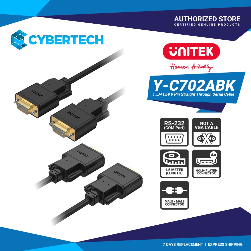 UNITEK Y-C702ABK 1.5M Db9 (9 Pin) Straight Through Serial Cable | Shopee Philippines