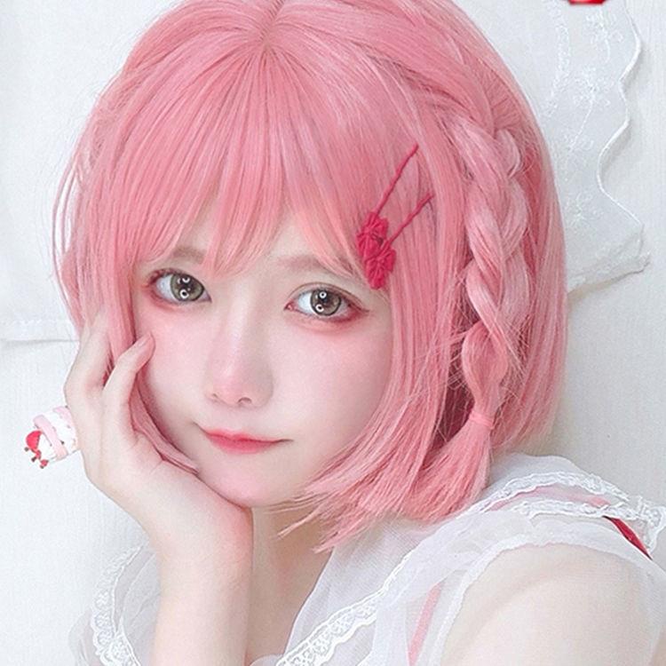 lolita wig female short hair Japanese two-dimensional light pink bobo ...