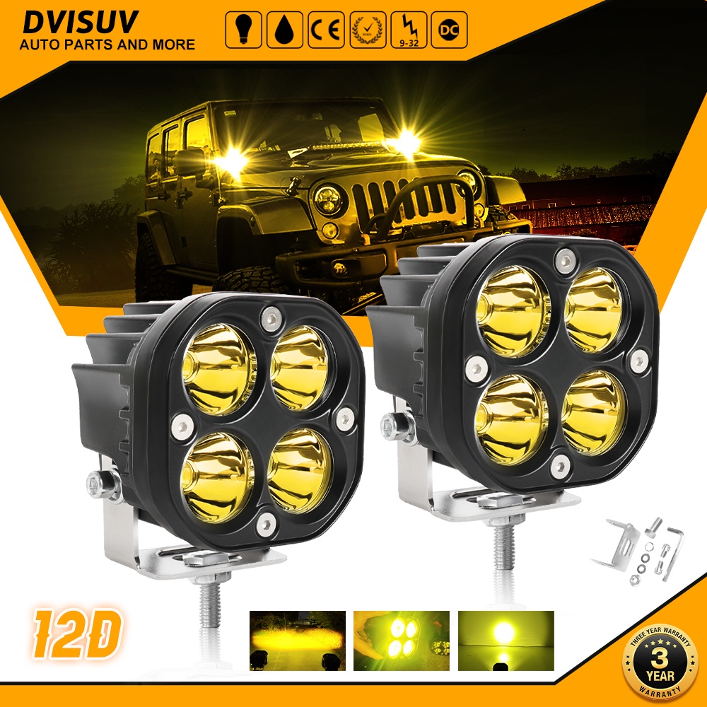 Universal 3 Inch 60W Yellow LED Work Light Square Mini Waterproof ...