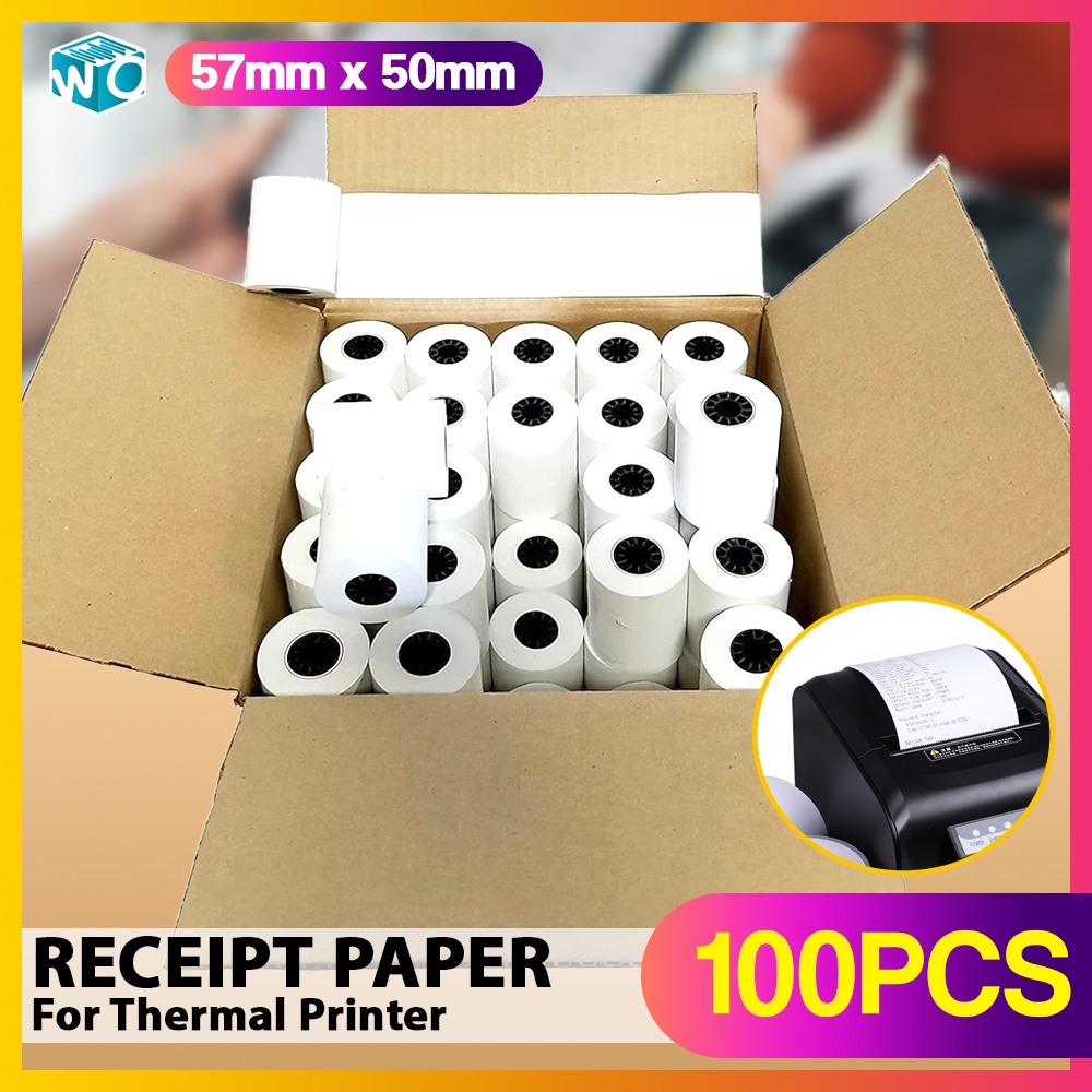 100ROLLS Receipt Paper 57mm x 50mm 70GSM for POS Thermal Receipt ...