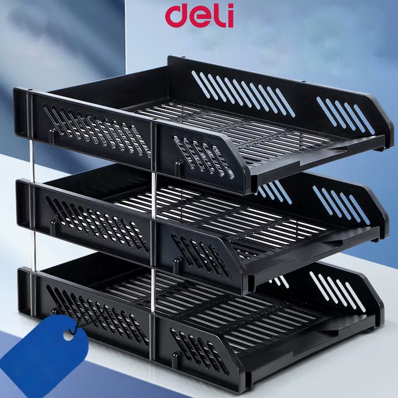 Deli 3-Layer Desk File Organizer Paper Magazine Document Tray School ...