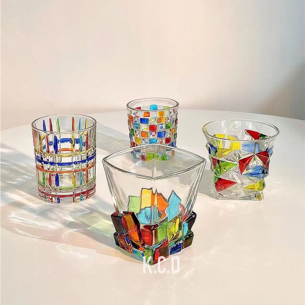 Diamond Patterns Colorful Whiskey Glass Cups for Rum Bourbon Scotch ...