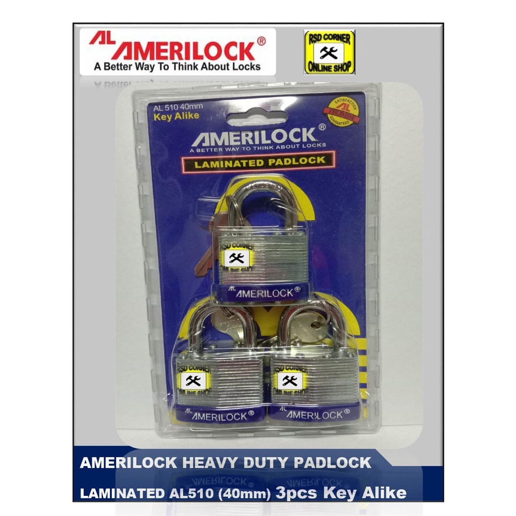 AMERILOCK 3pcs. KEY ALIKE LAMINATED PADLOCK (AL510 40mm) | Shopee ...