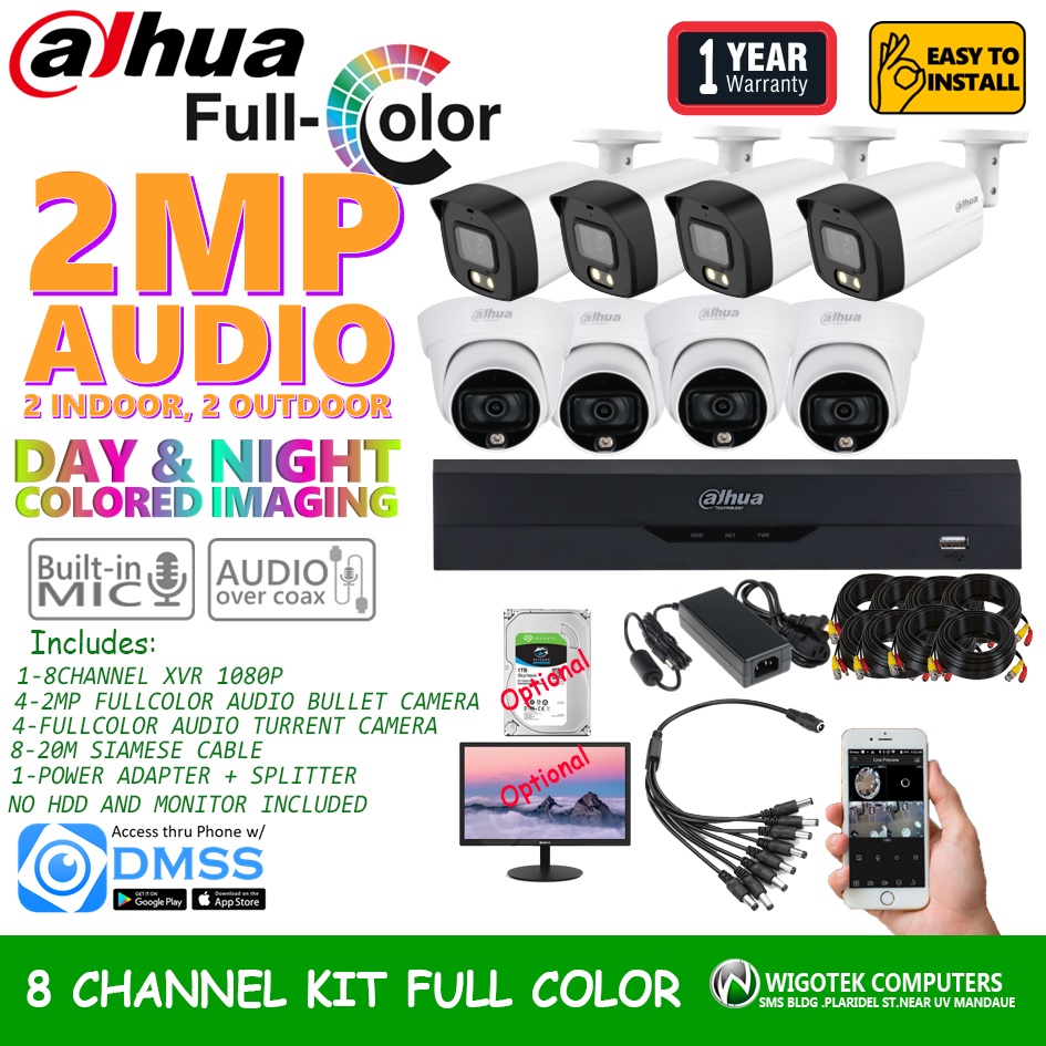 DAHUA 8 CHANNEL KIT FULL COLOR CAMERA 2MP WITH AUDIO | COLORED DAY AND NIGHT | Shopee Philippines