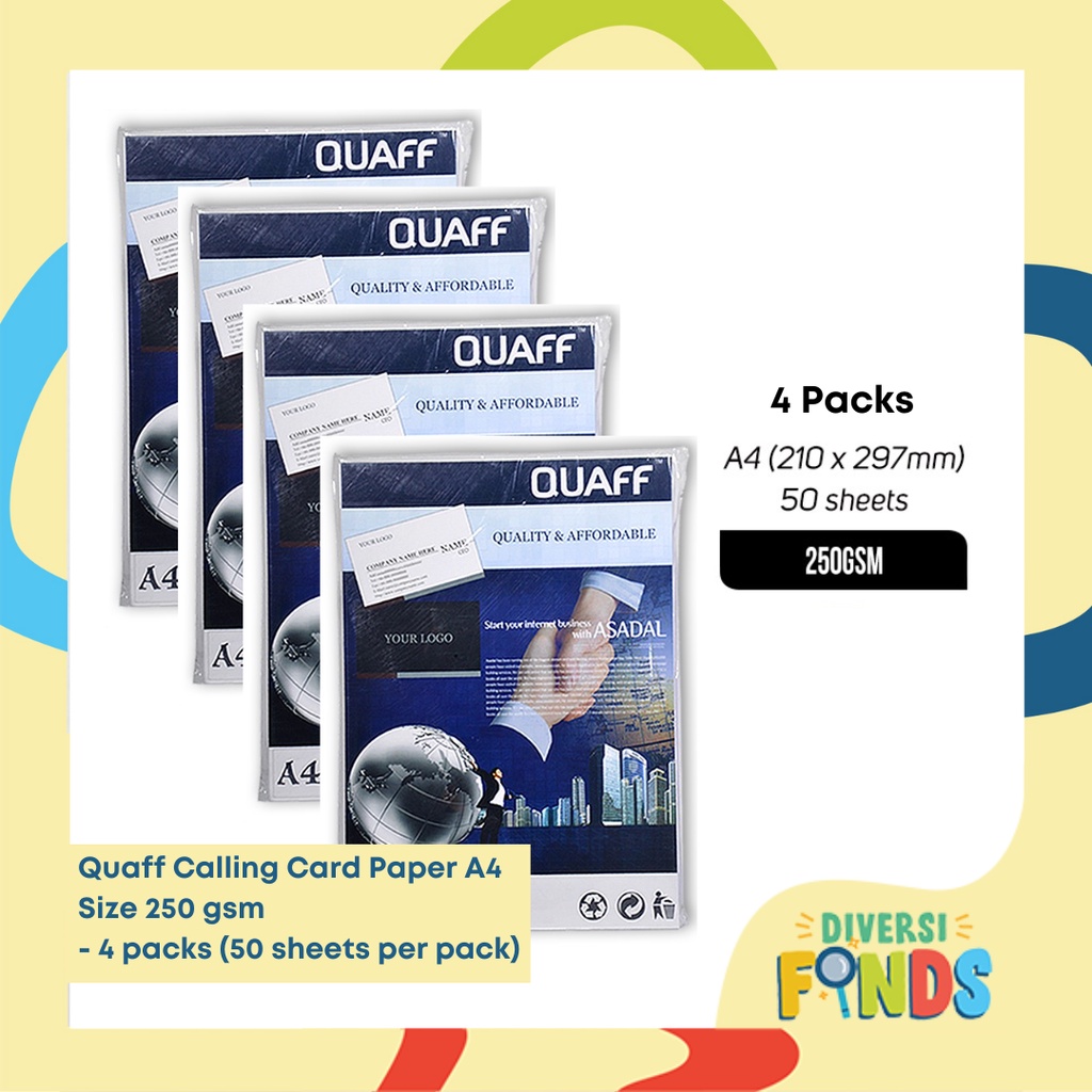 WHOLESALE! 4 packs Quaff Calling Card Paper White A4 Size 250gsm 50 ...