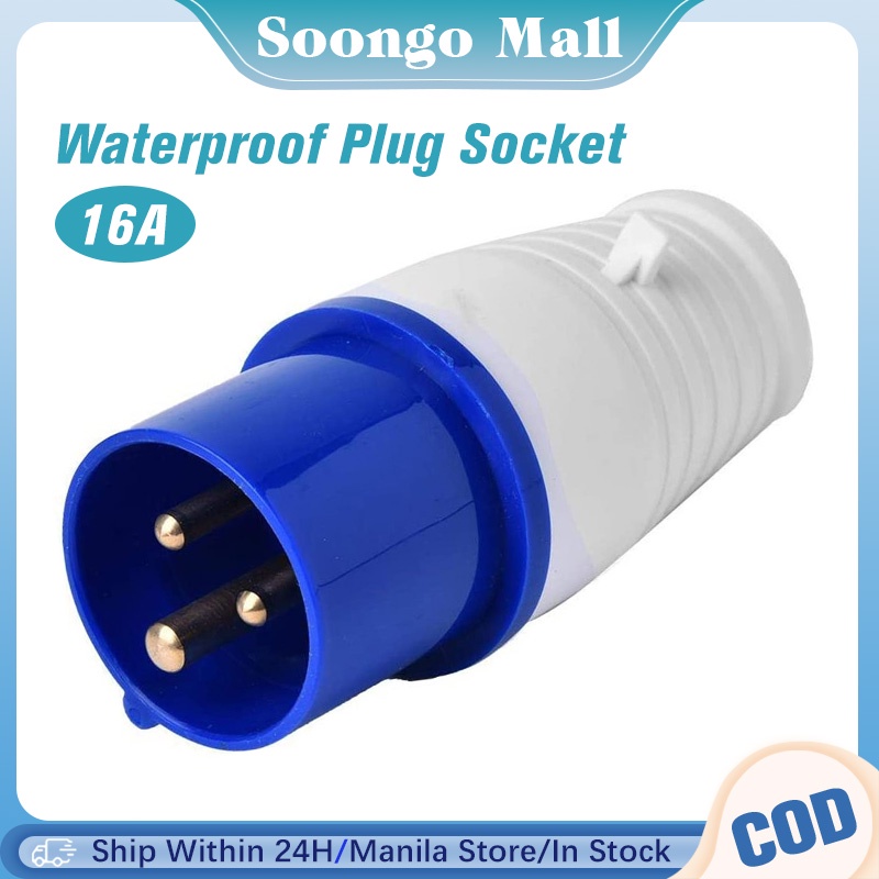 3 Pin Blue Waterproof Industrial Plugs 240V 16A Male IP44 2P+E For ...