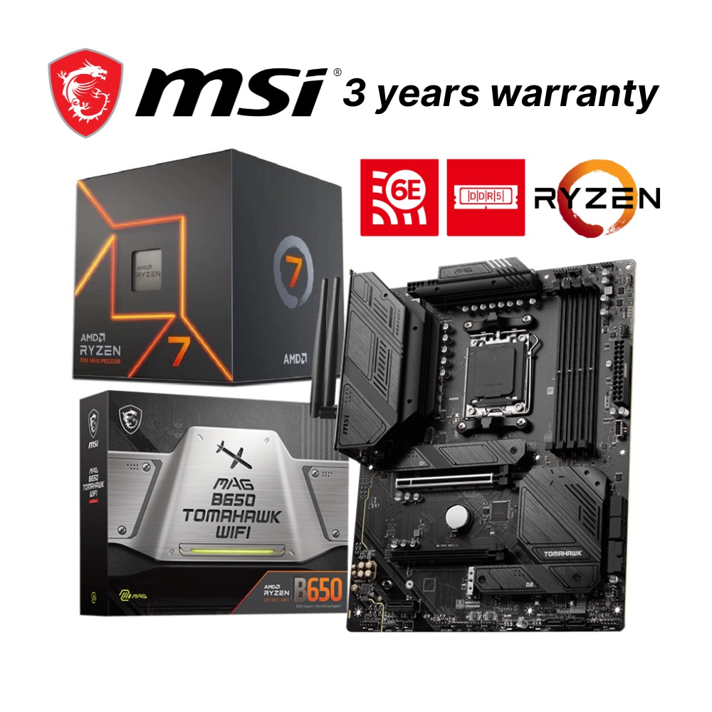 AMD Ryzen 7 7700 Desktop Processor with MSI MAG B650 Tomahawk WiFi ...