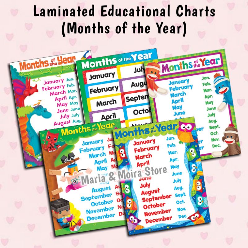 ☢♈Months Of The Year Charts | A4 Size Laminated Educational Wall Chart ...