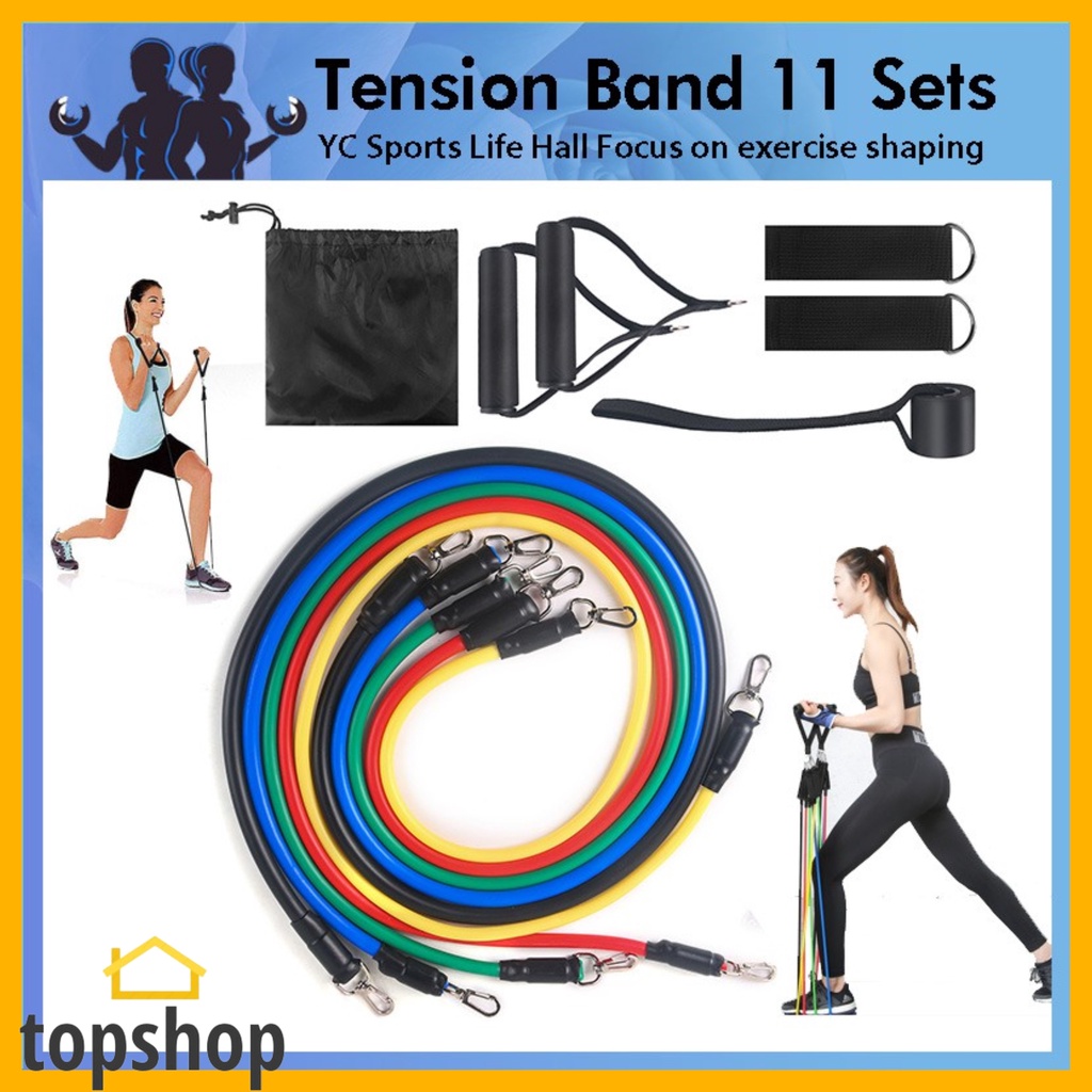 TOPSHOP 11pcs Set Pull Rope Fitness Exercises Resistance Bands Latex ...