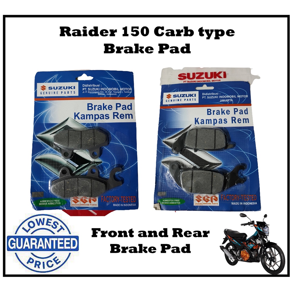 Front and Rear Brake pad for Raider 150 Carb (INDO) | Shopee Philippines