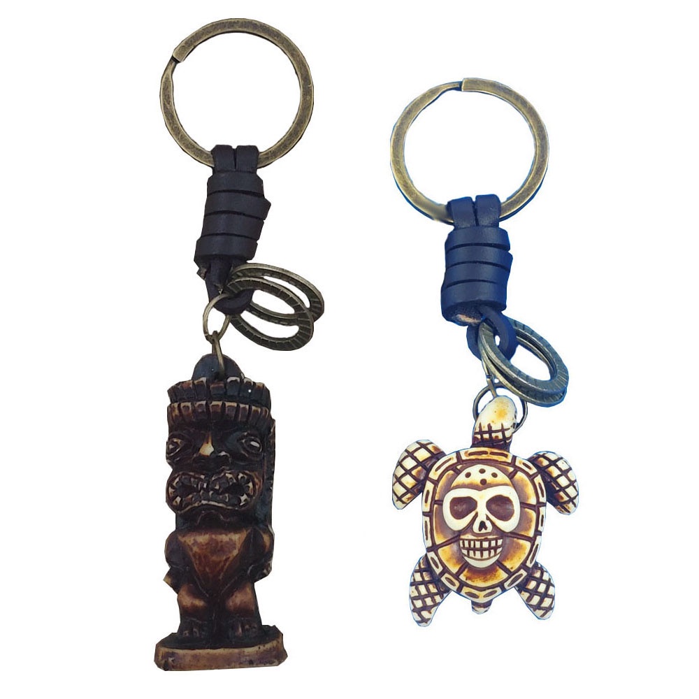 Dark Brown Cowhide Keychain Tortoise Figure Of The Buddha Tiki Gods ...