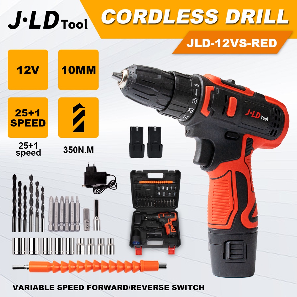 JLD 12V Cordless Drill Heavy Duty 10MM CHUCK Drill Set Original Heavy ...