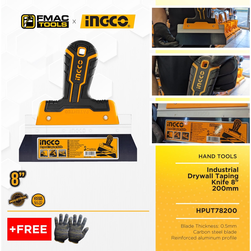 INGCO Industrial Drywall Taping tool 8" 200mm HPUT78200 + FREEBIES FMAC ...