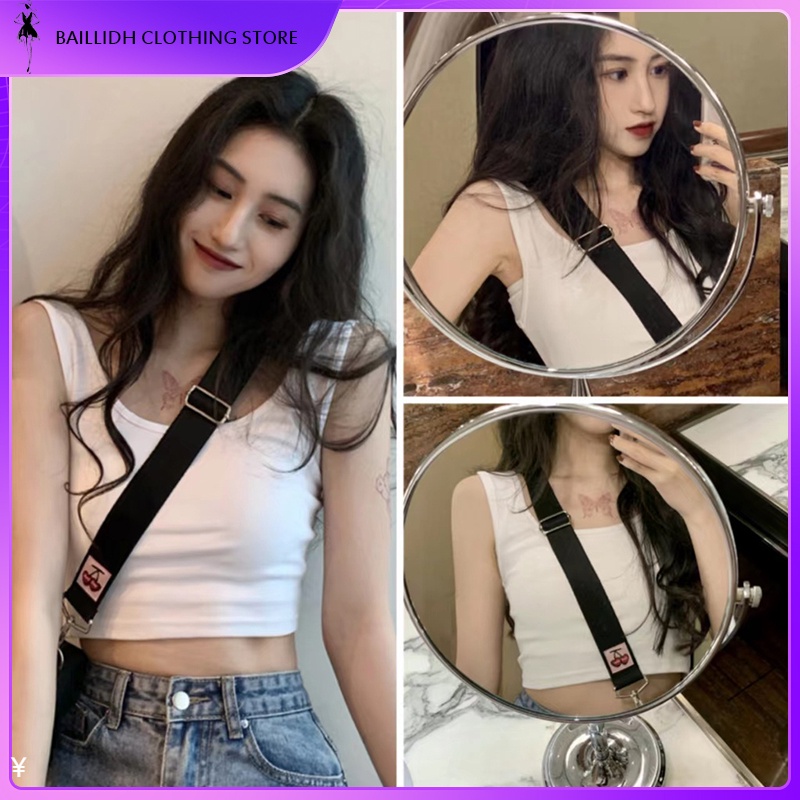【STOCK+COD】Solid Navel Shoulder Strap Square Tank Tops Sando For Women ...