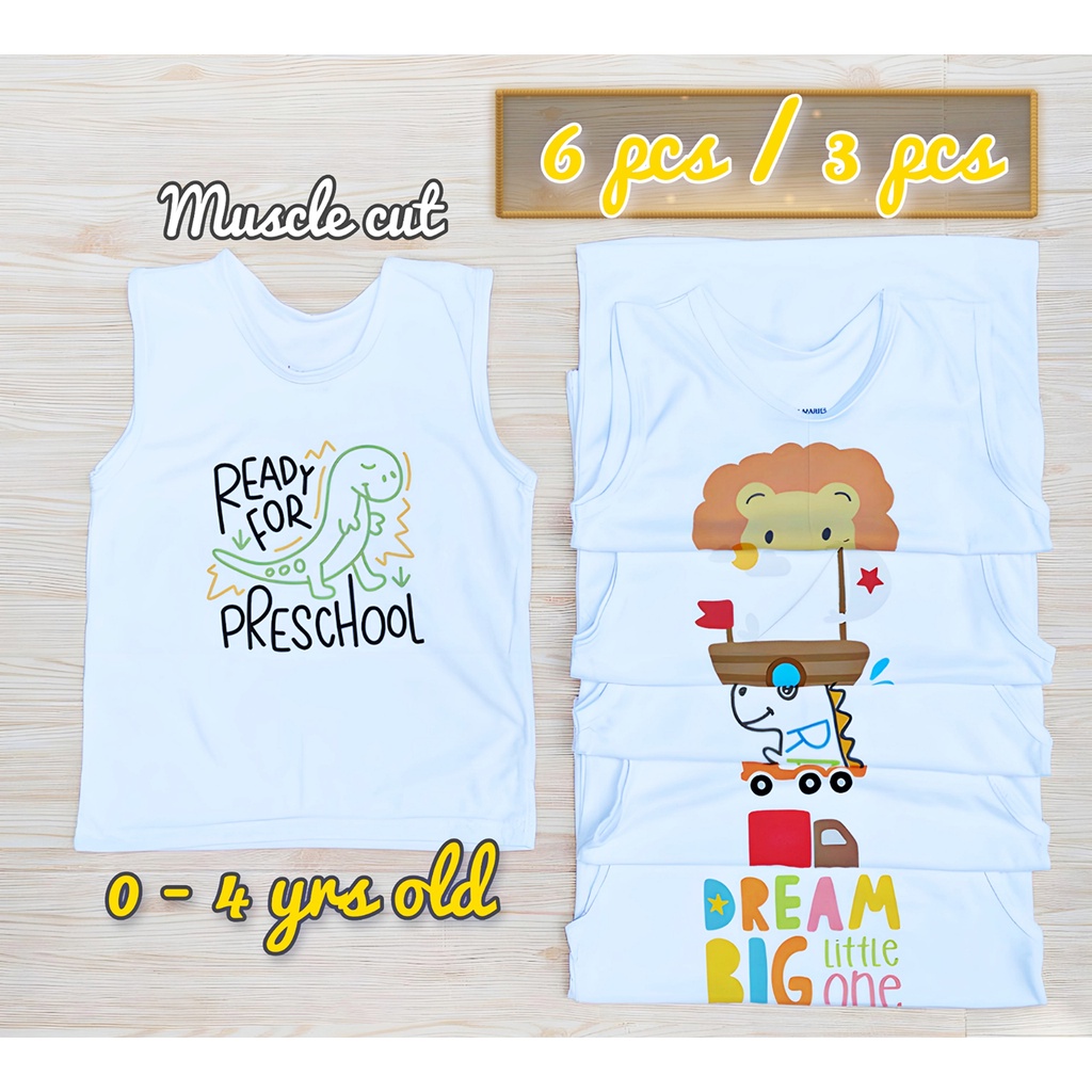 12 pcs MUSCLE CUT/SLEEVELESS SANDO PLAIN or 6/3 pcs SANDO FOR BABY BOYS ...