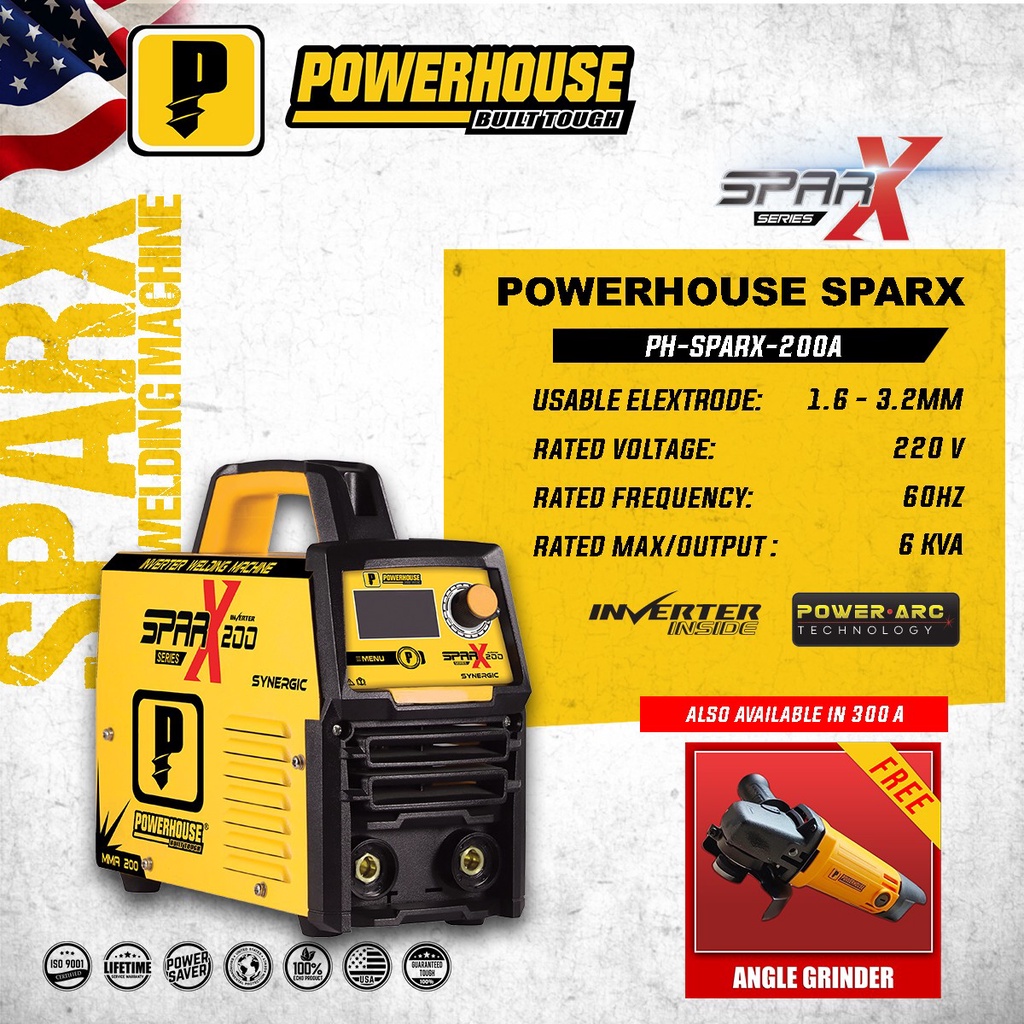 FREE GRINDER Powerhouse SPARX MMA Welding Machine Synergic ARC IGBT ...