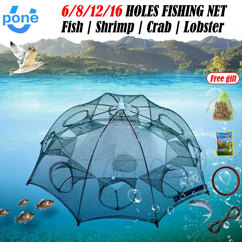 16 Holes Folding Umbrella fish Net Shrimp Cage Crab Fish Trap Cast ...