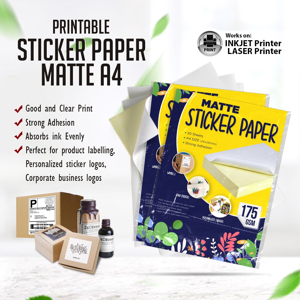 Matte Label Sticker Paper A4 175GSM (20 sheets) | Shopee Philippines