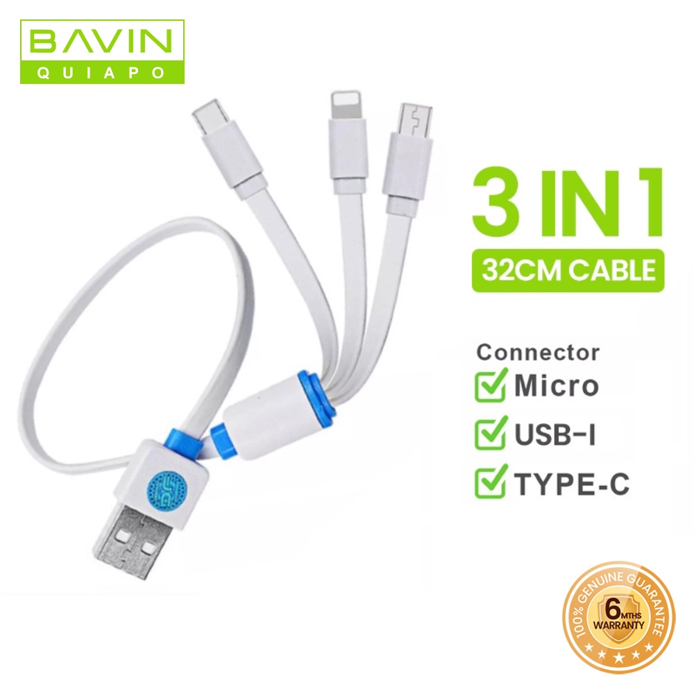 BAVIN 30cm USB 3 in 1 Quick Charging Cable Flexible Flat Cable Wire for ...