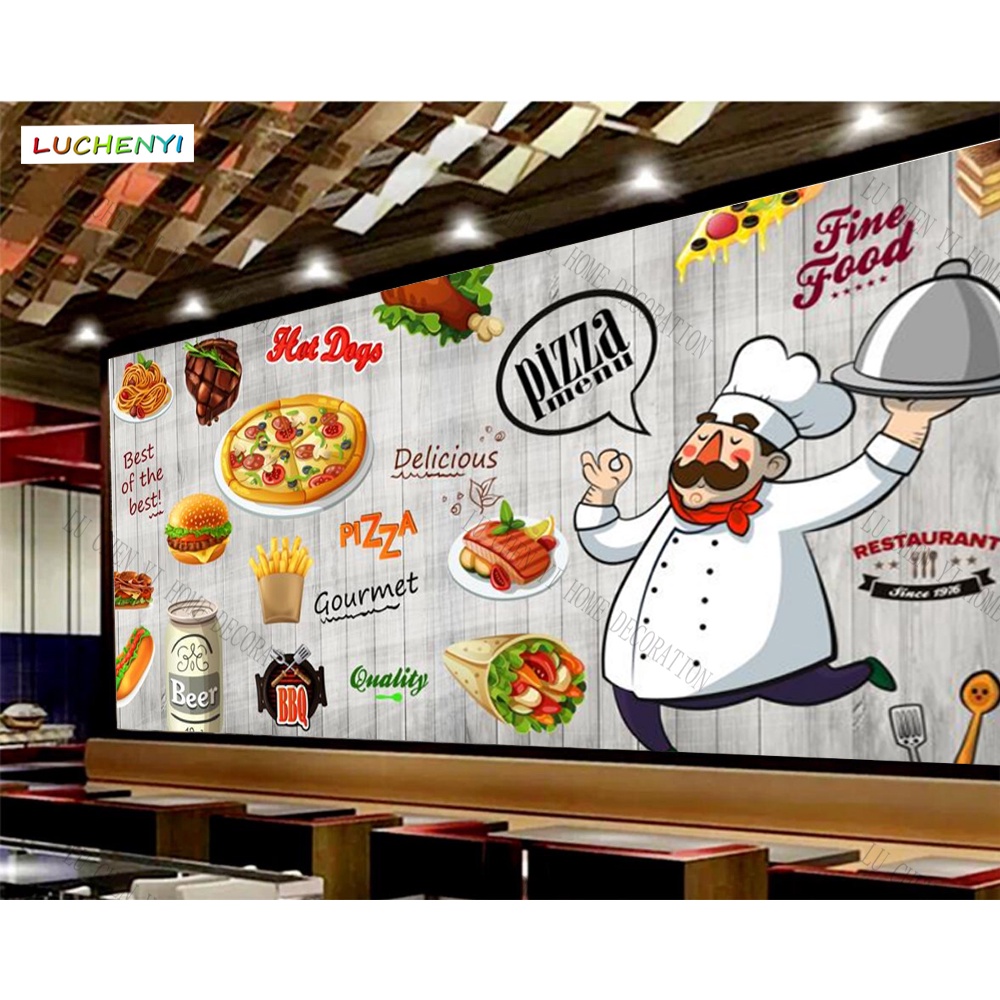 Custom pizza fast food shop pasta Buger pasta wallpaper mural ...