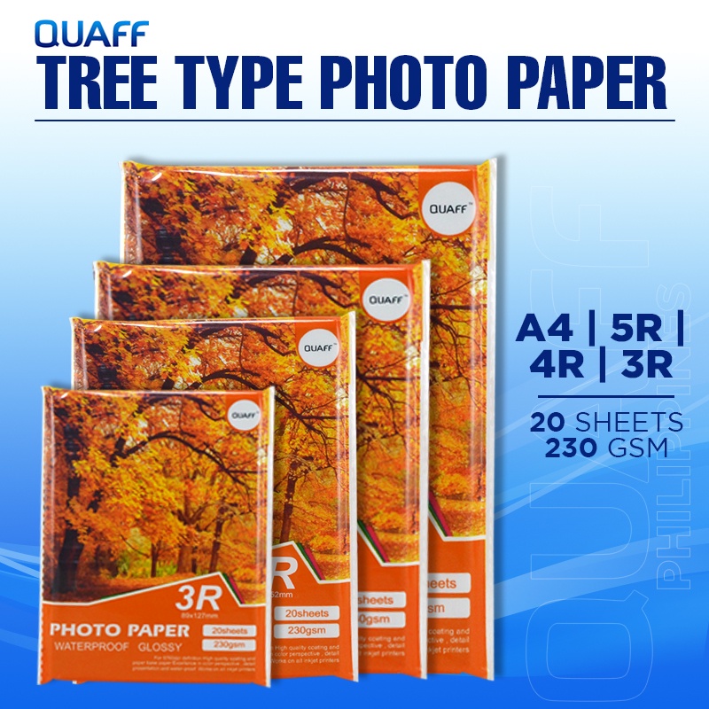 QUAFF Glossy Photo Paper 230GSM With Back Print A4 / 5R / 4R / 3R (20 ...