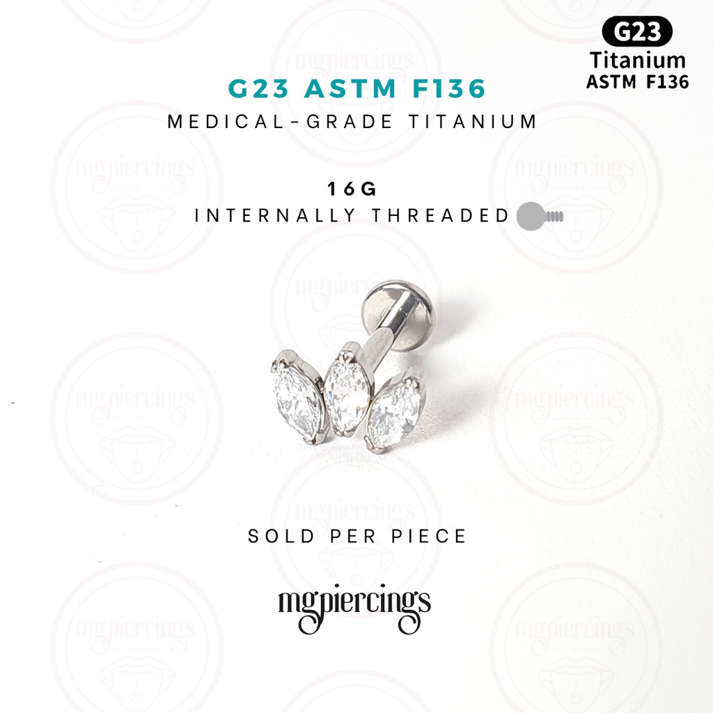 Medical-Grade Titanium G23 ASTM F136 Triple Fan Marquise Labret Stud ...