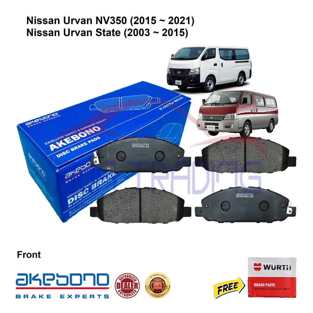 Genuine Akebono Front Brake Pads for Nissan Urvan State (2003 ~ 2015 ...