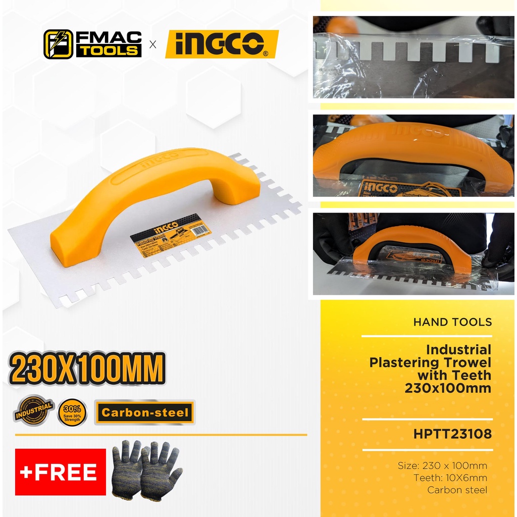 INGCO Plastering Trowel with Teeth 230x100mm HPTT23108 + FREEBIES FMAC ...