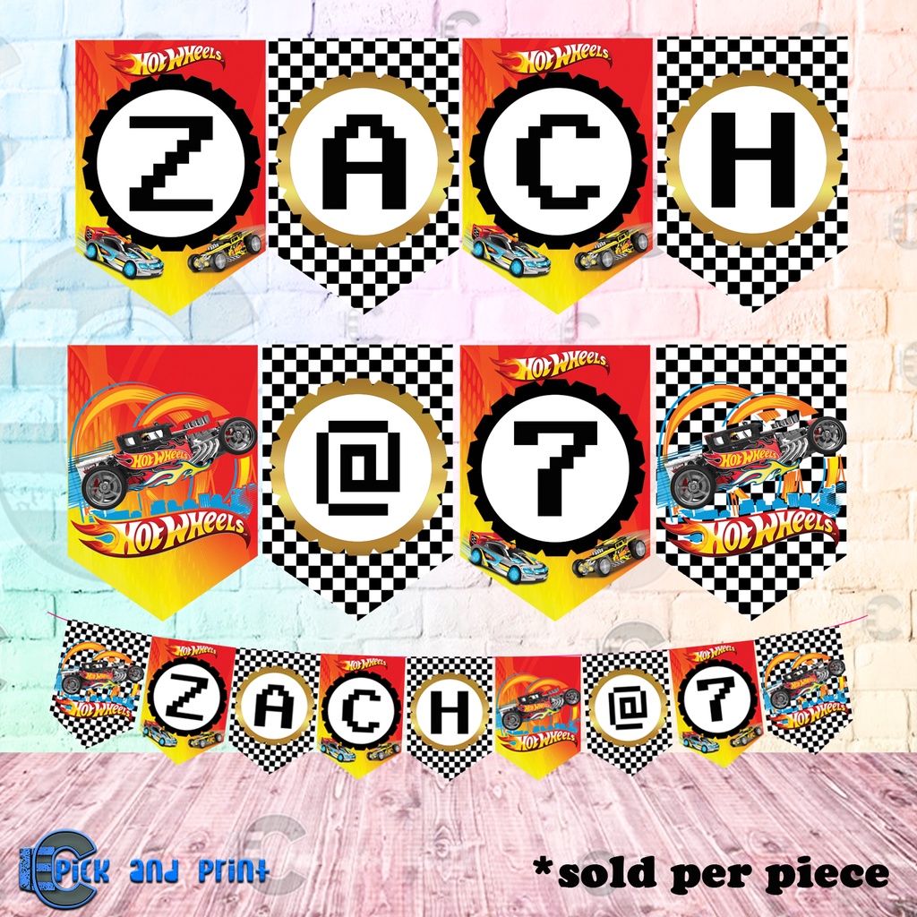 Customized Hotwheels Theme Name Flag Banner Banderitas for DIY Party ...