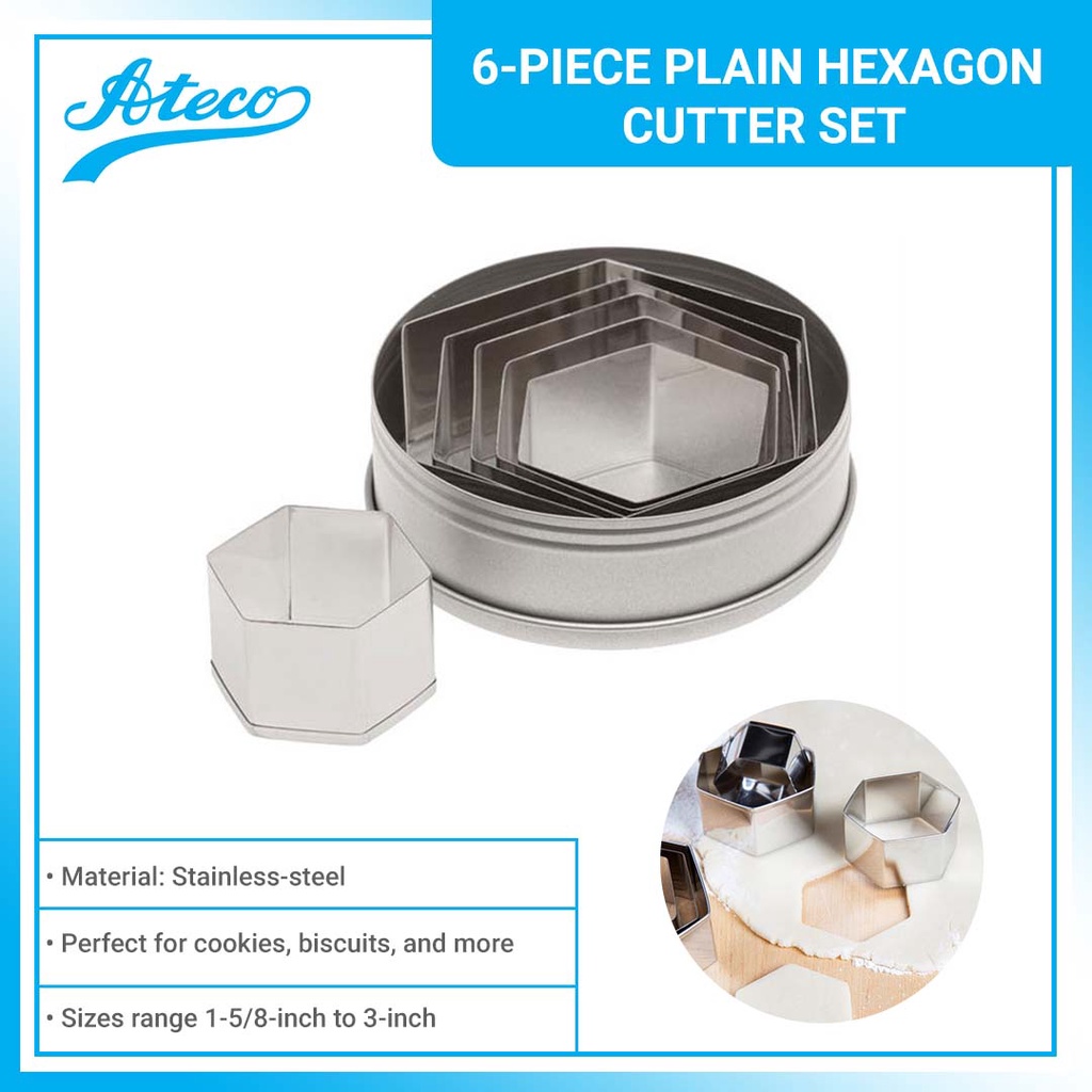 Ateco Usa Plain Hexagon Cutter Cookies Pastry Dough Shaper Molder (6pcs ...