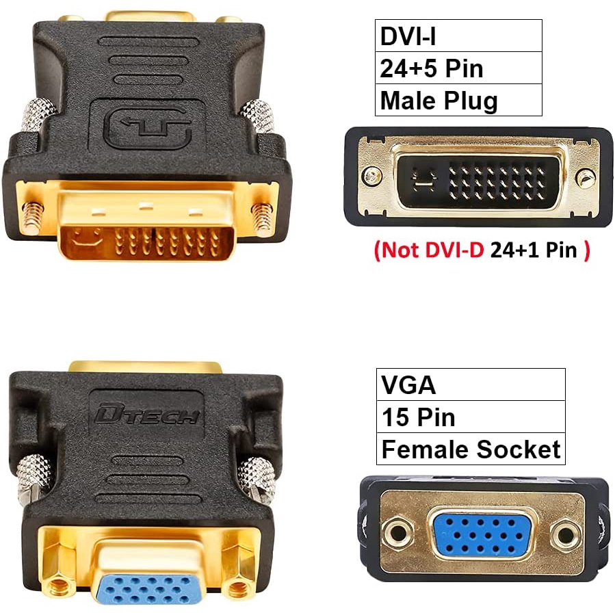 DVI Male to VGA Female Adapter DVI-I 24+5 to VGA Bi-directional For TV PC Projector Extender ...