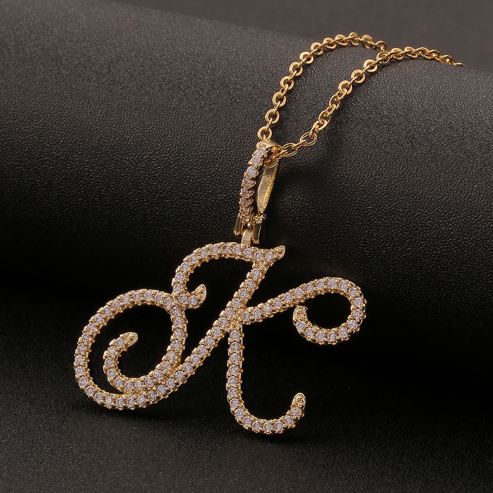Fashion A-Z Initial Cursive Letters Pendant Necklace For Women Gold ...