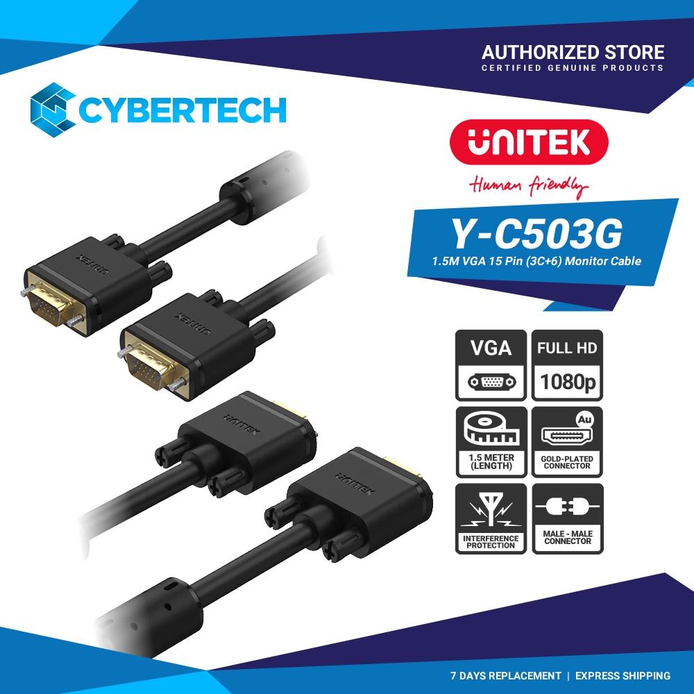 UNITEK Y-C503G 1.5M VGA Cable 15 Pin (3C+6) | Shopee Philippines