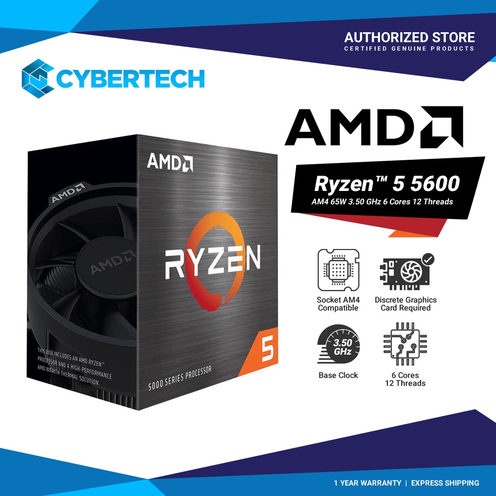 Amd Ryzen 5 5600 - 6-Core 12-Threads socket AM4, 3.6 GHz up to 4.2 GHz Desktop Processor ...