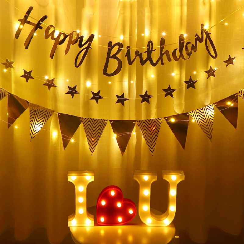 Happy Birthday Letter Banner Flags With LED Light Package Set Wall ...