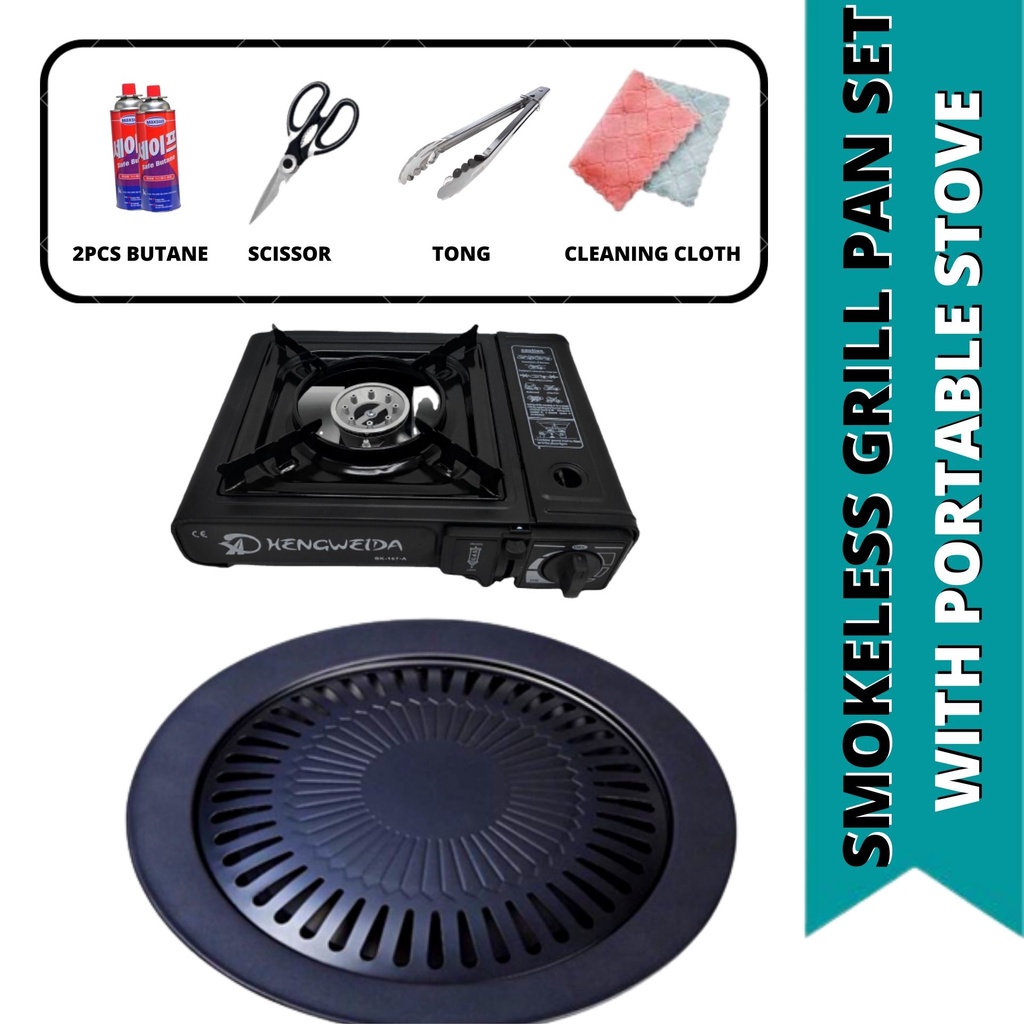 Korean Samgyupsal Grill Smokeless Pan Set With Portable Gas Stove ...