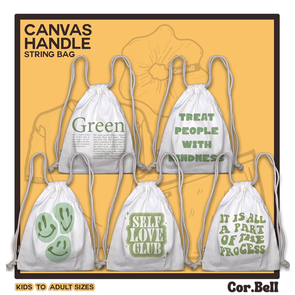 String Bag SOMETHING GREEN Aesthetic Color Canvas Katsa Korean ...