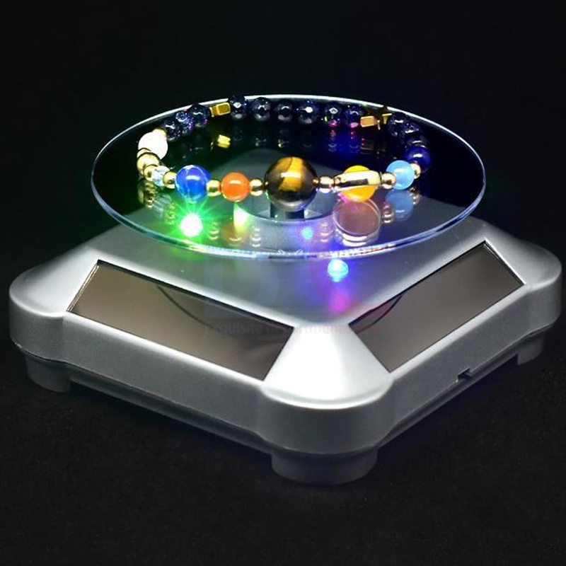Solar Power Battery 360 Turntable Rotating Jewelry Watch Ring Display ...