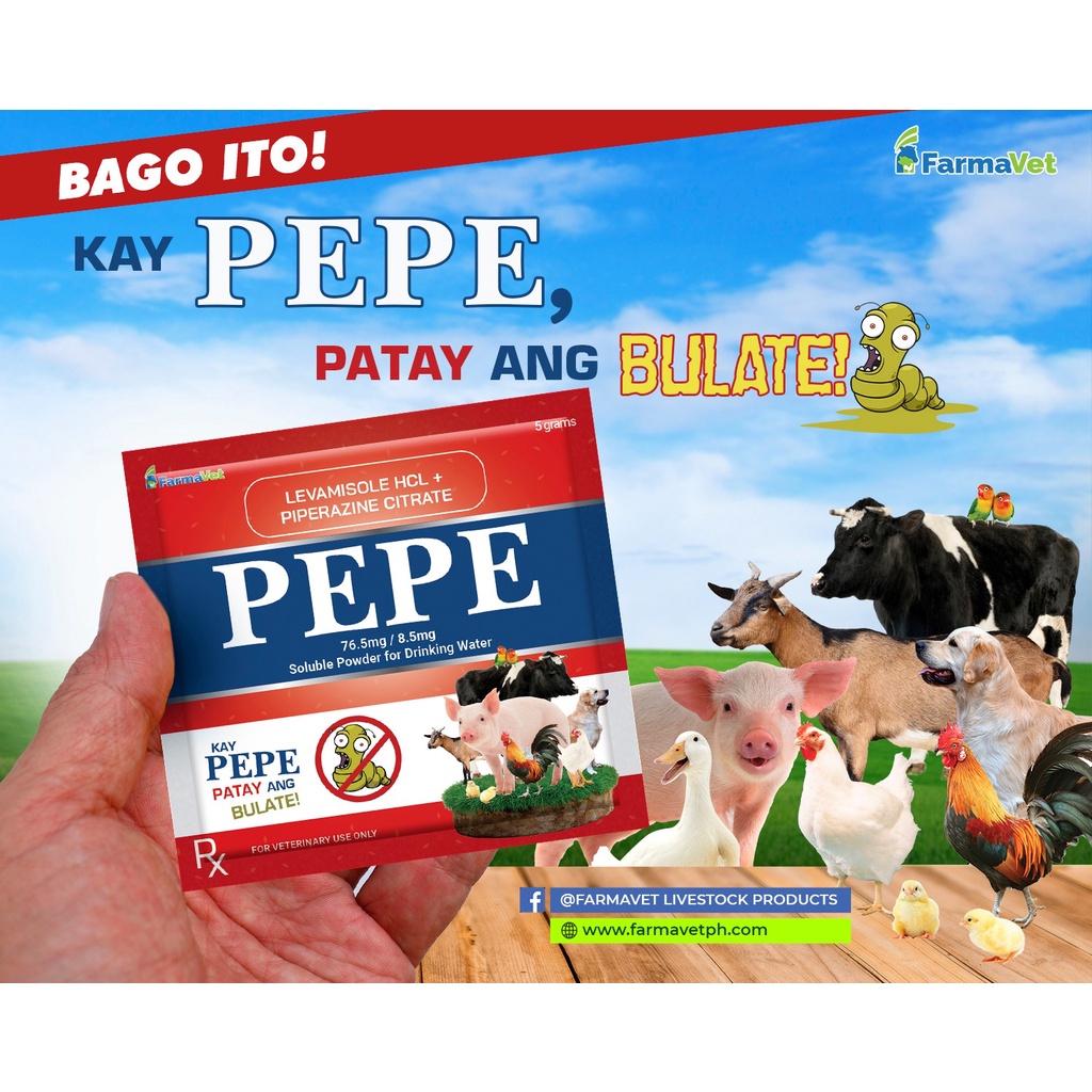 5 sachets FarmaVet PEPE 5g Anthelmintic Soluble Powder for all types of ...