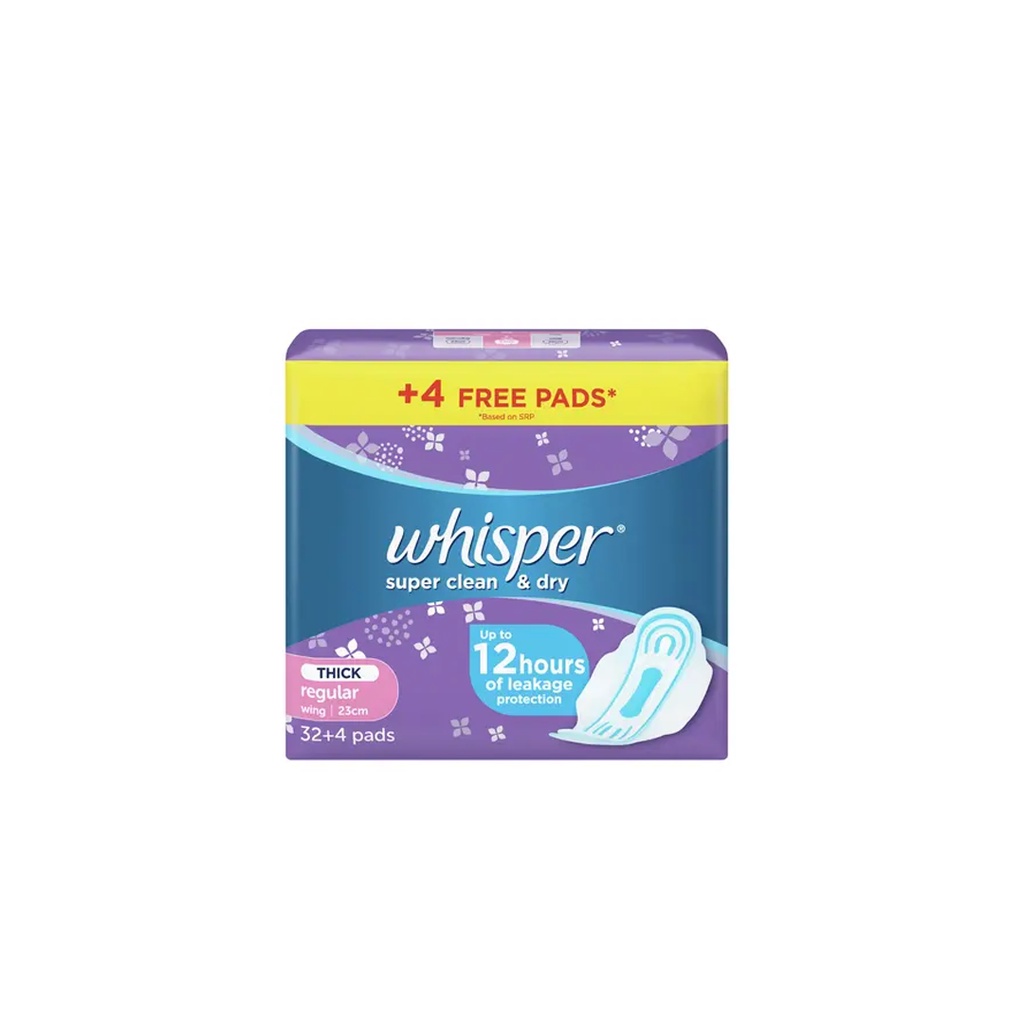 Whisper Super Clean and Dry Regular Flow Wings 32 Pads | Shopee Philippines