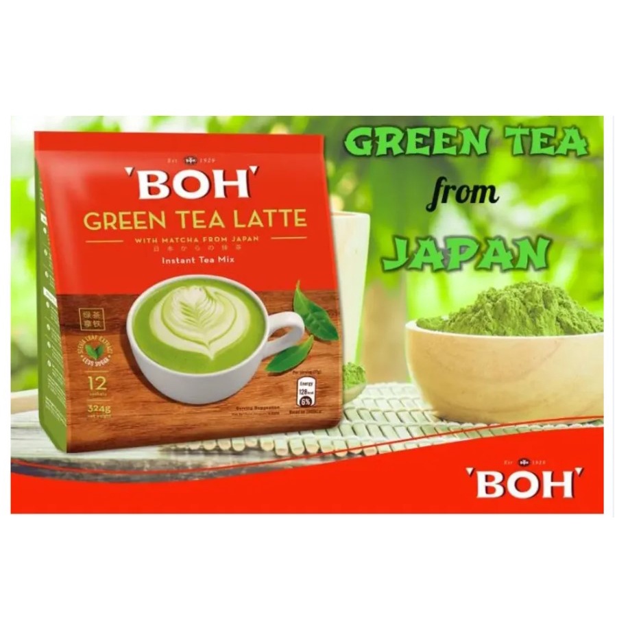 BOH Green Tea Matcha Latte Milk Tea (12 sachets) Stevia Leaf Extract ...