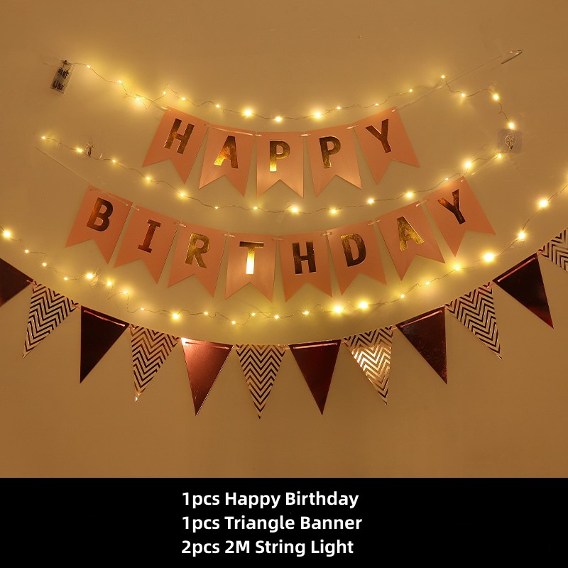 Happy Birthday Wall Background Letter Banner Set With LED Light Party ...