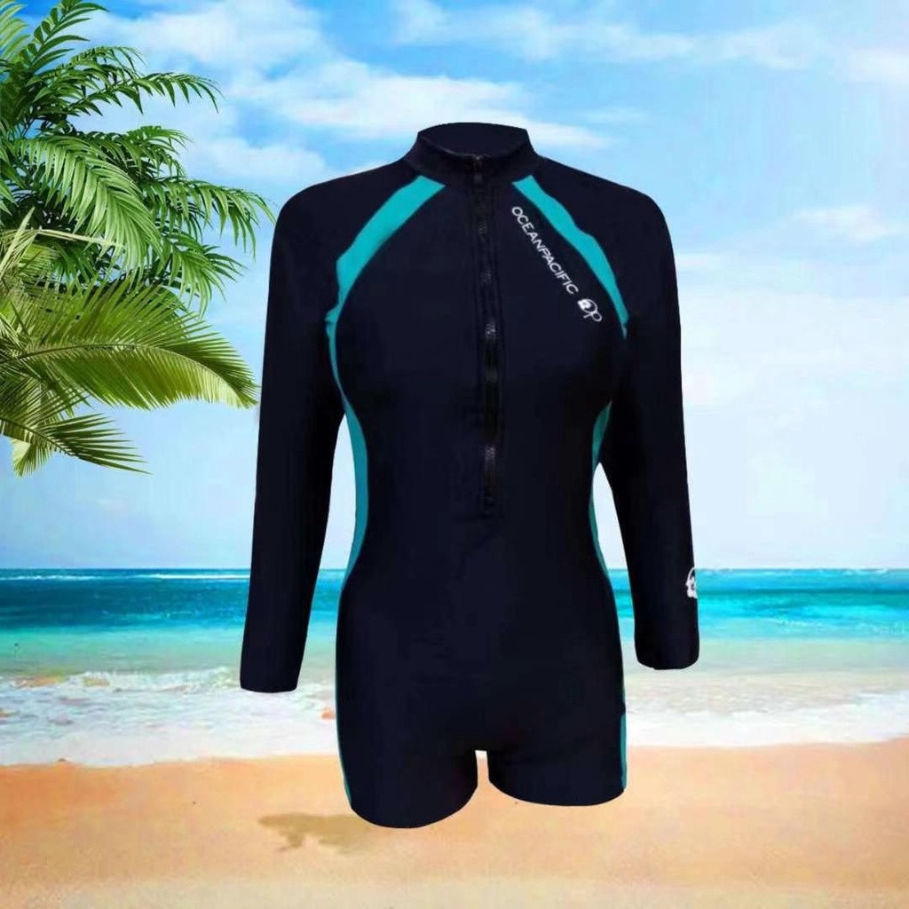 OP one piece rash guard for wome swimsuit with zipper girl's long ...