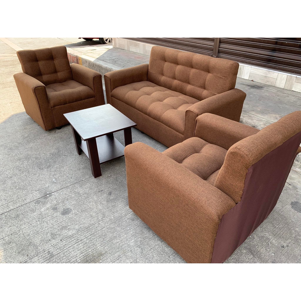 sala set ambassador brown fabric sofa with center table uratex foam cod ...