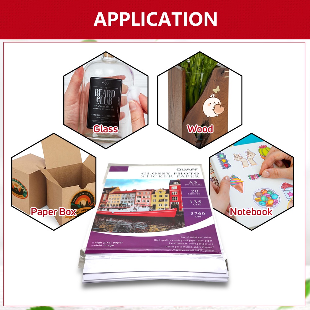 QUAFF A3 Size Glossy Inkjet Photo Sticker 135GSM (20 sheet) | Shopee ...