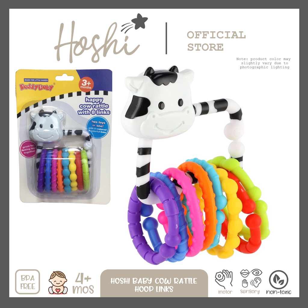 Hoshi Baby Cow Rattle Hoop Links, Sensory Teething Rattle for Infants ...