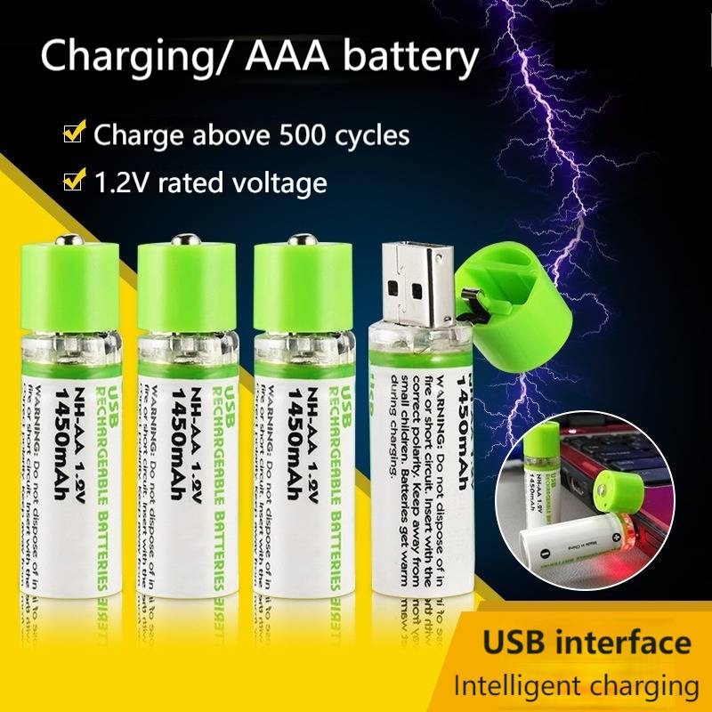 Snowy 2PCS USB Double AA Rechargeable Battery 1.2V NI-MH 1450MAH ...